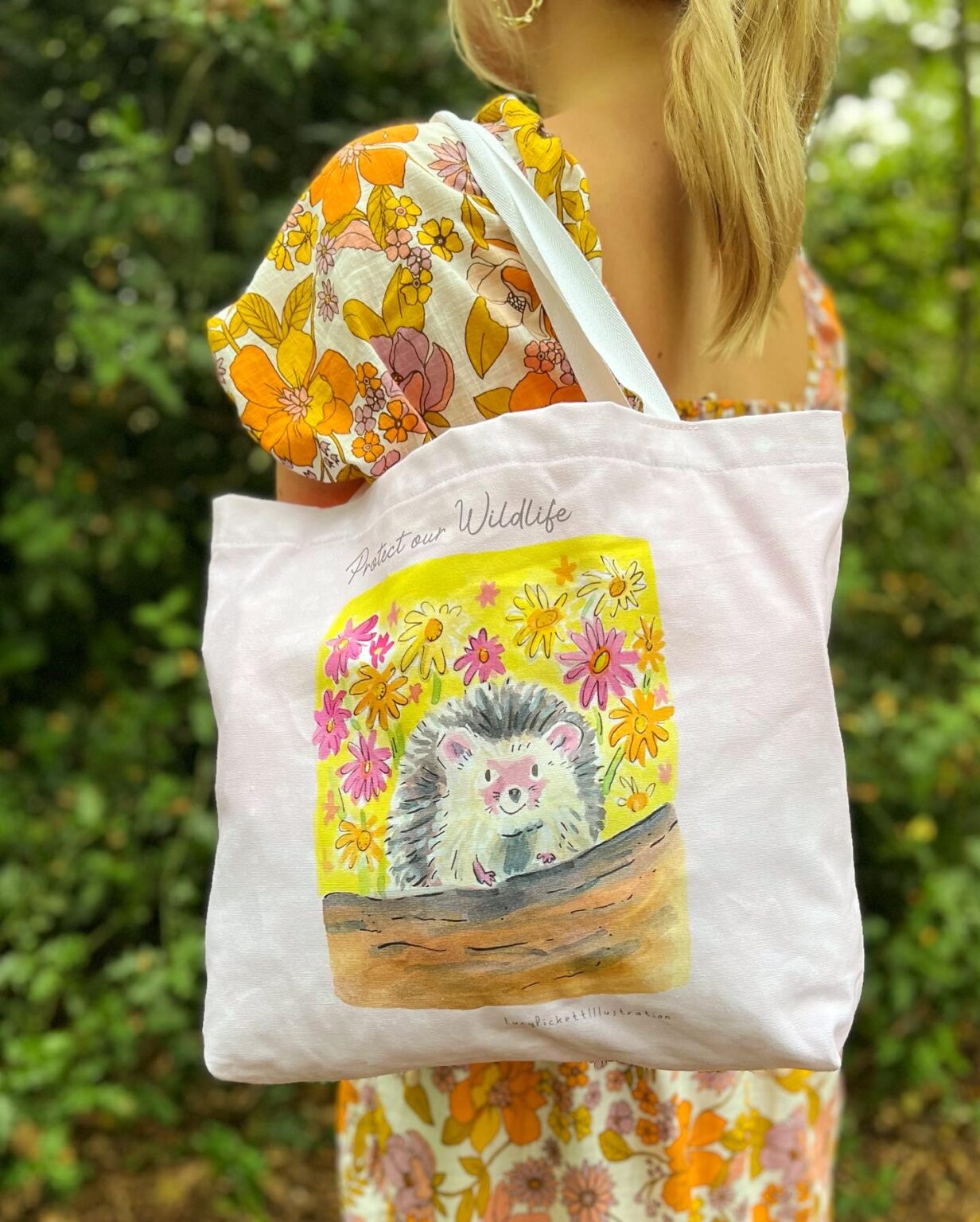 Hedgehog Wildlife Conservation Large Cotton Tote Shopper → Lucy Pickett ...